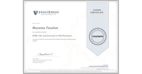 masoma fasahat on linkedin completion certificate for html css and javascript for web