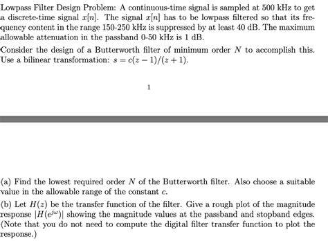 solved lowpass filter design problem a continuous time