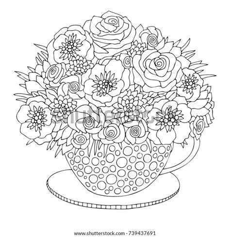 꽃병손으로 그린 그림선 혼합 스타일의 스트레스 스톡 벡터로열티 프리 739437691