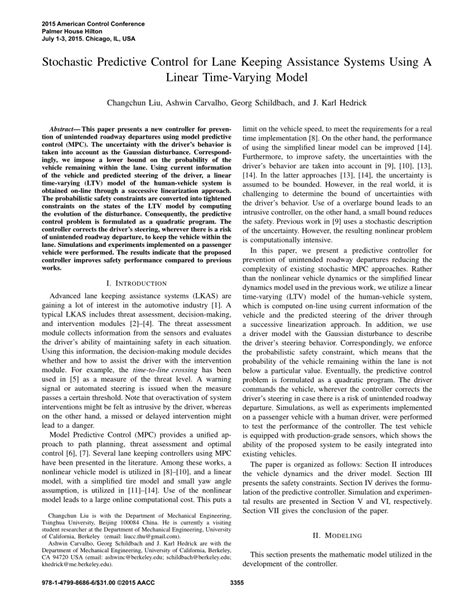 Pdf Stochastic Predictive Control For Lane Keeping Assistance Systems Using A Linear Time