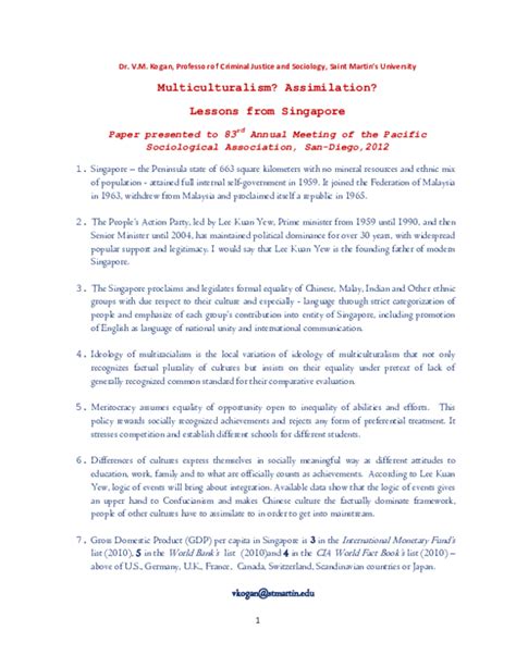 Pdf Multiculturalism Assimilation Lessons From Singapore