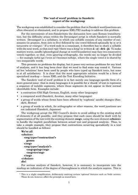 Problem In Sanskrit Text Encoding Initiative