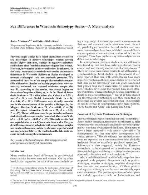 Pdf Sex Differences In Wisconsin Schizotypy Scales A Meta Analysis