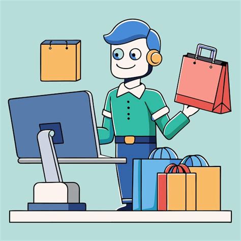 A Man Is Standing In Front Of A Computer With A Box On The Front Premium Ai Generated Vector