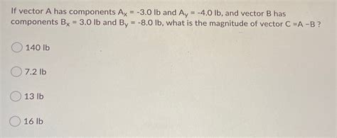 Solved If Vector A Has Components Ax 3 0 Lb And Ay 4 0