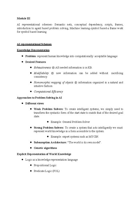 Artificial Intelligence Module 3 Module Iii Ai Representational