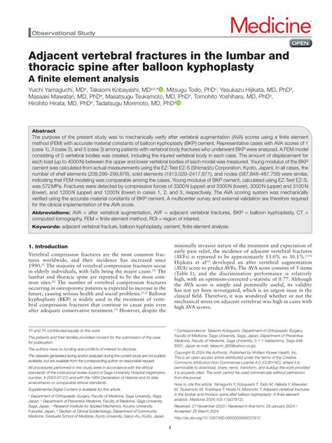 Pdf Adjacent Vertebral Fractures In The Lumbar And Thoracic Spine After Balloon Kyphoplasty A