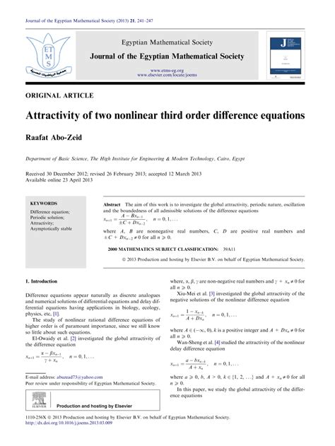 Pdf Attractivity Of Two Nonlinear Third Order Difference Equations