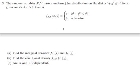 Solved The Random Variables X Y Have A Uniform Joint Chegg