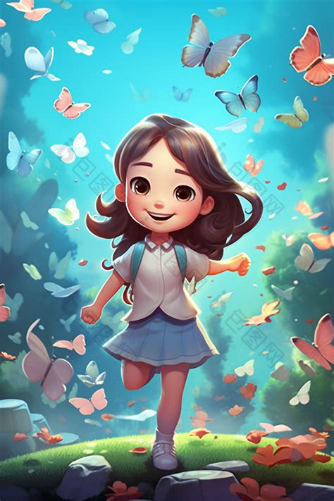 追蝴蝶的小女孩高清图片下载 包图网