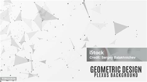 흰색 바탕에 기하학적 입자를 비행의 기하학적 배경 다크 삼각 도형과 원자 연결 디자인에 대 한 과학적 배경입니다 벡터 일러스트입니다 Eps 10 가능성에 대한 스톡 벡터