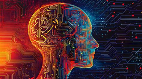 Digital Human Head Abstract Artificial Intelligence Circuitry Concept Stock Illustration