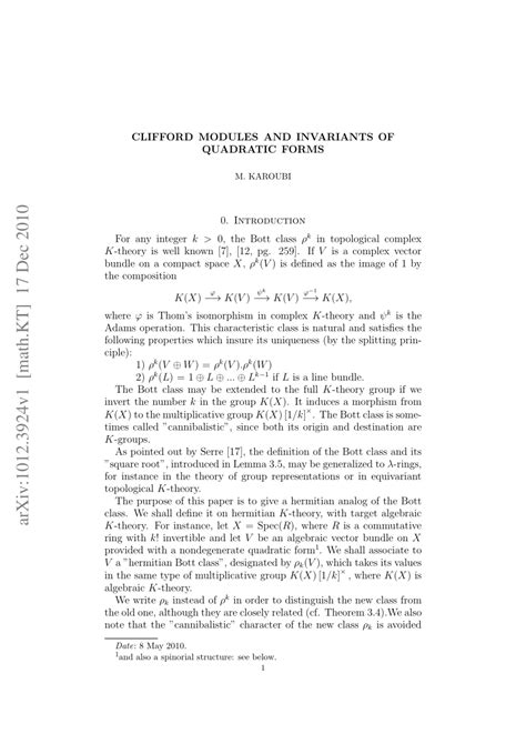Pdf Clifford Modules And Invariants Of Quadratic Forms