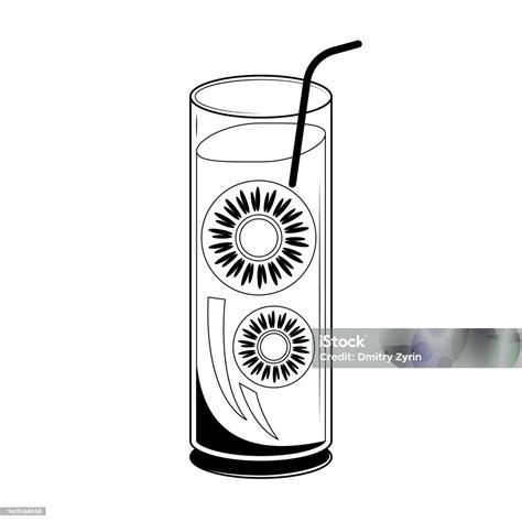 추상 낙서 요소 손으로 그린 음료 액체 음료 칵테일 알코올 키위와 밀짚 스케치 벡터 디자인 스타일 배경 일러스트 레이 션