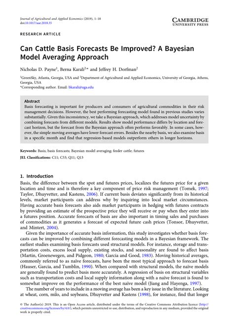 Pdf Can Cattle Basis Forecasts Be Improved A Bayesian Model Averaging Approach