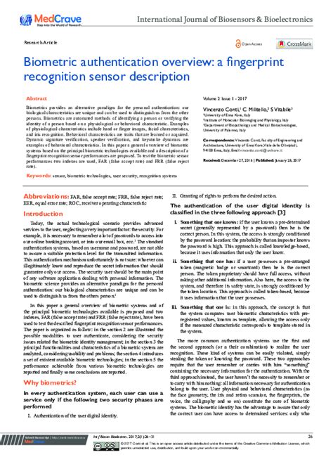 Pdf Biometric Authentication Overview A Fingerprint Recognition Sensor Description