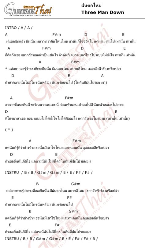 ฝนตกไหม Three Man Down คอร์ดเพลงใหม่ล่าสุด