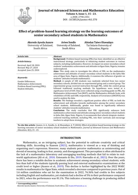 Pdf Impact Of Problem Based Learning Strategy On Learning Outcomes Of Senior Secondary School