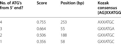 Prediction Of Start Codon Score Position And Kozak Consensus Download Scientific Diagram