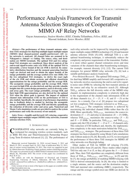 Pdf Performance Analysis Framework For Transmit Antenna Selection Strategies Of Cooperative