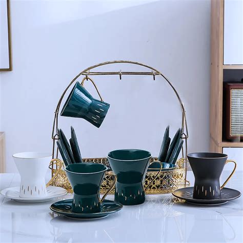 유럽 스타일의 커피 컵과 접시 세라믹 크리 에이 티브 아랍어 커피 컵 간단한 골드 우유 워터 컵 애프터눈 티 컵 200ml커피컵 And 받침 세트 Aliexpress