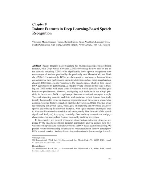 Robust Features In Deep Learning Based Speech Recognition Docslib