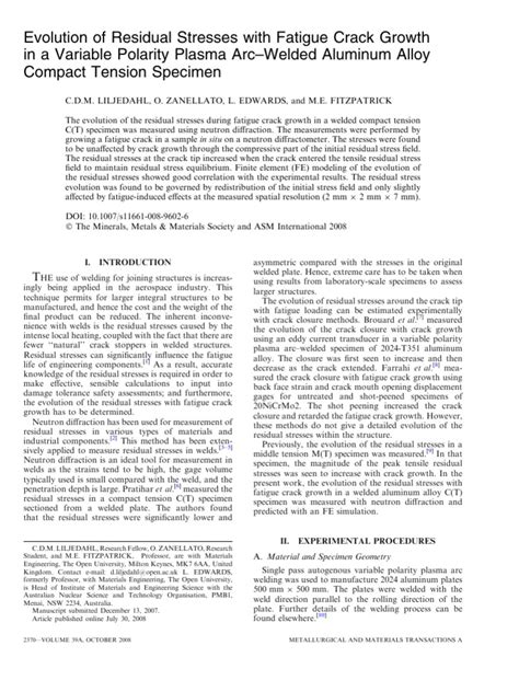 Evolution Of Residual Stresses With Fatigue Crack Growth In A Variable