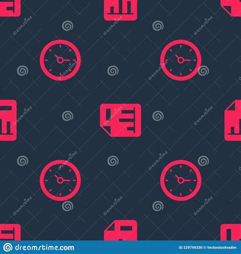 Set Clock And Document With Graph Chart On Seamless Pattern Vector Stock Vector Illustration