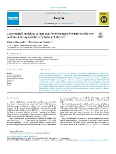 Pdf Mathematical Modelling Of Mass Transfer Phenomena For Sucrose And Lactitol Molecules