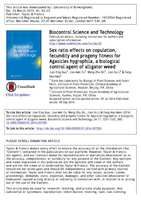 Pdf Sex Ratio Effects On Copulation Fecundity And Progeny Fitness