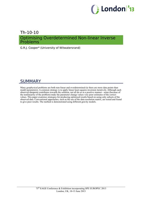 Pdf Optimising Overdetermined Least Squares Inverse Problems