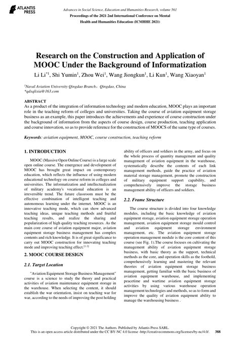 Pdf Research On The Construction And Application Of Mooc Under The Background Of Informatization