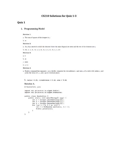 Cs210 Solutions For Quiz 1 3 Quiz 1 1 Programming Model Pdf