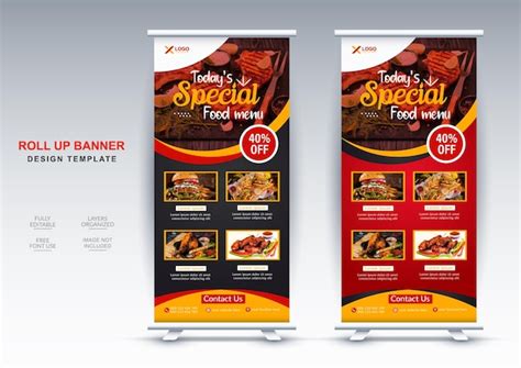 아시아 패스트 푸드 And 레스토랑 롤업 배너 디자인 템플릿 프리미엄 벡터