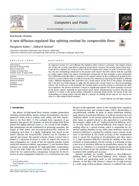 Pdf A New Diffusion Regulated Flux Splitting Method For Compressible Flows Sidharth Sarmah