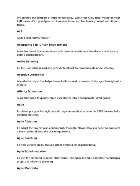 Agile Terms Pdf Agile Software Development Scrum Software