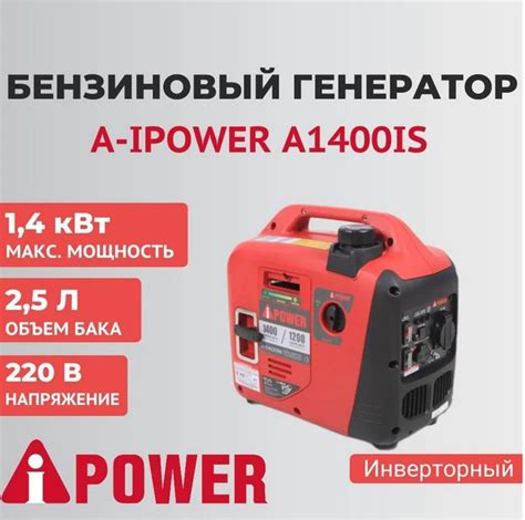 A-iPower A1400IS с ручным запуском, 1.2 кВт, 230В Инверторный ...