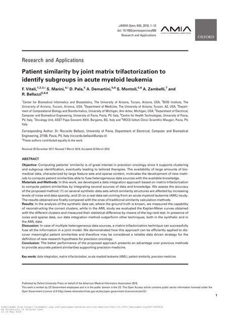 Pdf Patient Similarity By Joint Matrix Trifactorization To Identify Subgroups In Acute Myeloid
