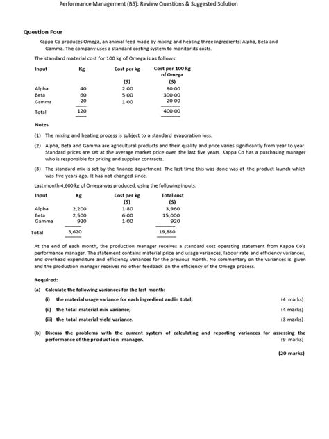 Revision Question Material Mix And Yield Variance Pdf Cost