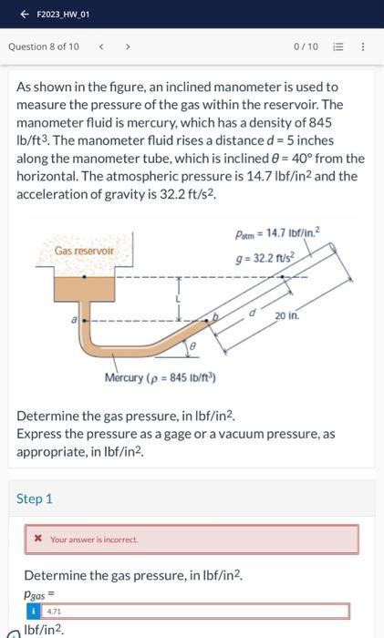 Solved As Shown In The Figure An Inclined Manometer Is Used