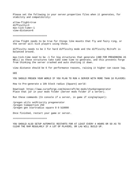 For Servers Only Set These In Serverproperties Pdf