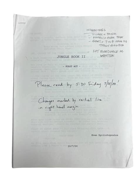 Walt Disney Animation Jungle Book Ii Production Script With Hand Annotated Notes 826 27