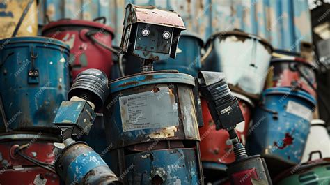 Robot Collecting Trash In Urban Neighborhood Premium Ai Generated Image