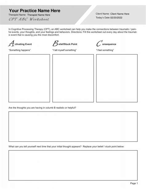 Cognitive Processing Therapy CPT Worksheets Bundle Editable