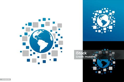 픽셀 디지털 세계 로고 템플릿 디자인 벡터 엠블럼 디자인 개념 창조적 인 기호 아이콘 로고에 대한 스톡 벡터 아트 및 기타