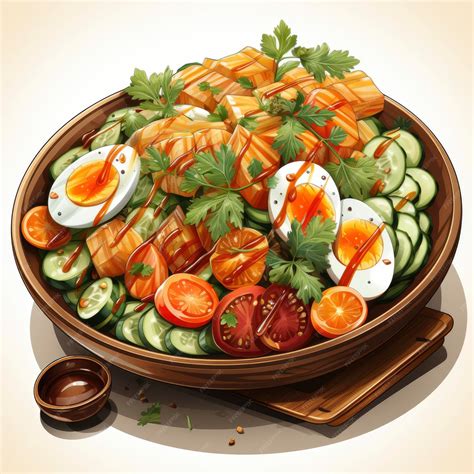 Salade De Légumes Avec œufs Bouillis En Bol Illustration De Dessin Animé à Imprimer Photo Premium