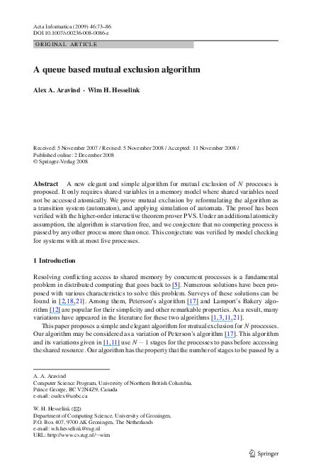 Pdf A Queue Based Mutual Exclusion Algorithm
