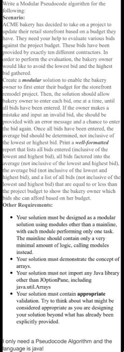 Write A Modular Pseudocode Algorithm For The