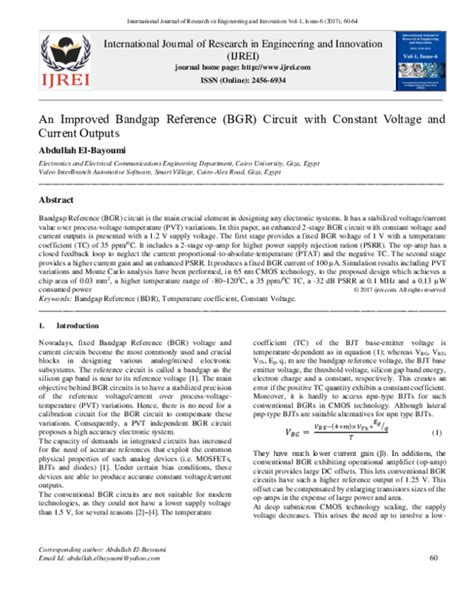 Pdf An Improved Bandgap Reference Bgr Circuit With Constant Voltage And Current Outputs
