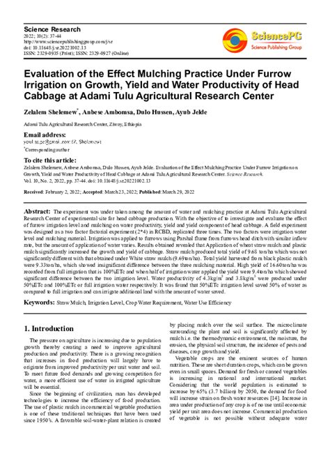 Pdf Evaluation Of The Effect Mulching Practice Under Furrow Irrigation On Growth Yield And